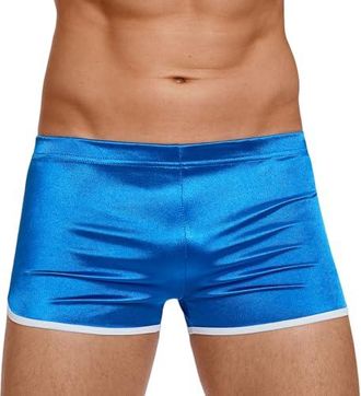 Feoya Boxer sexy en satin de soie pour homme - Pour le bodybuilding et le fitness - Avec bordure blanche, bleu, XL
