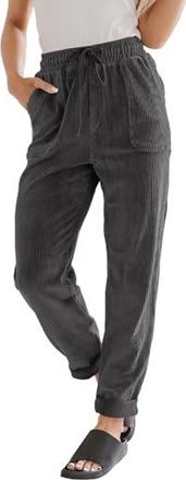 Generic Pantalon sarouel en velours côtelé pour femme - Pantalon sarouel en lin pour femme - Taille haute - Jambe courte avec cordon de serrage - Taille élast