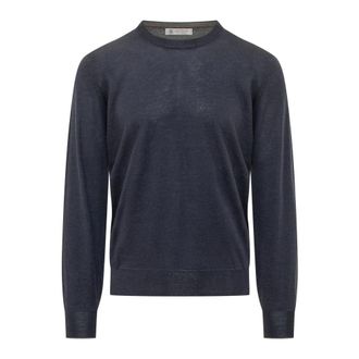 Brunello Cucinelli Rundhals-Strickpullover Feinstrick - - Knitwear - Herren - Blau - L