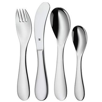 WMF Knuddel Kinderbesteck Set 4-teilig, Kinderbesteck Edelstahl, Besteck Kinder ab 3 Jahre, Cromargan poliert, Gravurbesteck, sp&uuml;lmaschinengeeignet