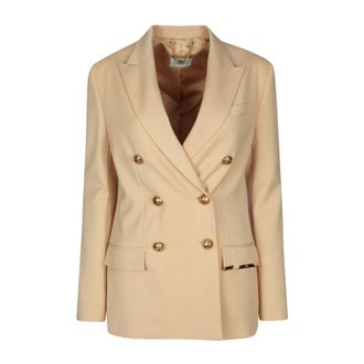 Elisabetta Franchi Femme, Vestes, Beige, Taille: 40 FR Veste en Laine Vierge Avec Plaque Bijou