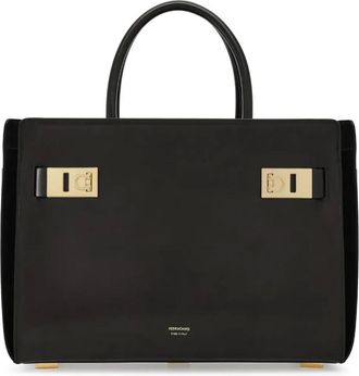 Ferragamo Femme, Sacs, Noir, Taille: ONE Size Grand cabas Gancini en cuir