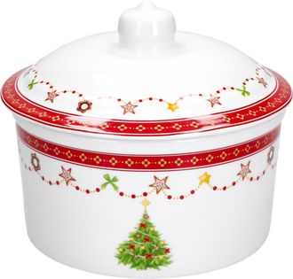 MamboCat Weihnachtstraum Gebäckdose mit Deckel I 960ml I runde Keksbox mit Weihnachtsdekor I Vorratsdose aus Porzellan für Gebäck & Plätzchen I für Weihnachten