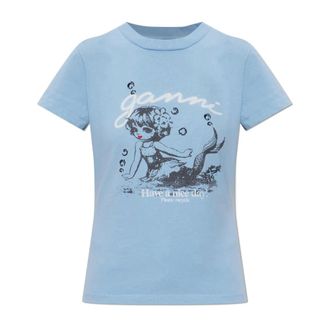 Ganni Femme, Tops, Bleu, Taille: 40 FR T-shirt exceptionnel avec imprim&eacute;