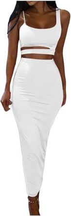 Generic Robe Cocktail Femme - Costume Jupe Femme &Eacute;l&eacute;gant Deux Pi&egrave;ces Robe Pliss&eacute;e avec D&eacute;tail Creux pour Occasion Sp&eacute;ciale