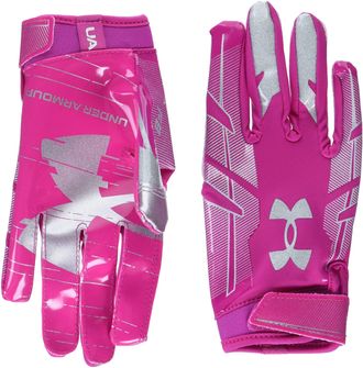 Under Armour Boys F8 Football Gloves, Tropic Pink (654)/Metallic Silver, Youth Small