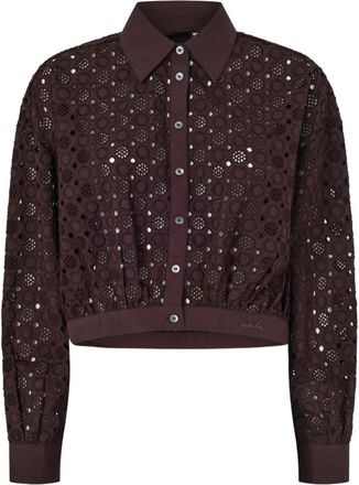 Pinko Pinko, Femme, Blouses et Chemises, Brun, Taille: 38 FR Charita Crop Shirt