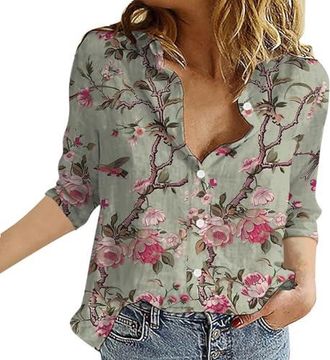 Generic Chemises surdimensionn&eacute;es en coton et lin boutonn&eacute;es pour femme - Chemisiers &agrave; manches longues pour femme - Linentops Beachshirts pour sorties, chemis