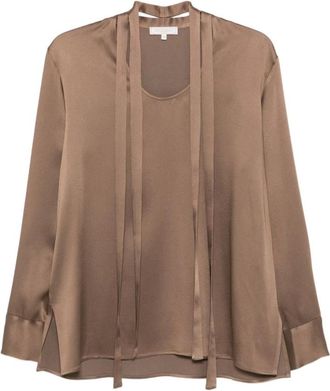 Antonelli Femme, Blouses et Chemises, Brun, Taille: 42 FR Abete Tie-Neck Blouse