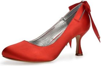 Generic Chaussures De Mari&eacute;e Escarpins pour Femme Satin&eacute;e Talon Moyen Slip-on Rond Chaussures De Mariage De F&ecirc;te 7Cm,Rouge,42 EU
