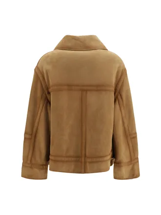 Ermanno Scervino Womens Aviator Bomber Jacket Suede Tan Leather