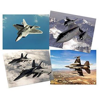 Artery8 Military SR-71 Blackbird F-15 Eagle F-16 Falcon F-22 Raptor Fighters Navy Planes Home Decor Wall Art Poster Pack of 4 Militaire Aigle Combattant Marin