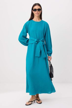 Trendyol Modest Damen Blau Einfarbig Maxi Lang Casual Gerade Modest Kleider
