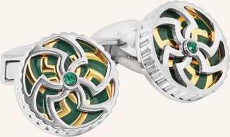 Tateossian Tateossian Rotating Trinity Manschettenkn&ouml;pfe In Green Emaille With Swarovski Crystals gruen