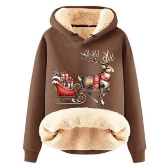 Generic 2026 Printemps &Agrave; La Mode De No&euml;l Imprim&eacute; Cerf Femmes Automne Et Hiver Plus Velours &Eacute;paissi Chaud Cardigan Pull &agrave; Capuche Agneau, marron, 4XL