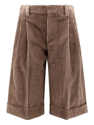 Brunello Cucinelli short plissé en velours côtelé - Marron