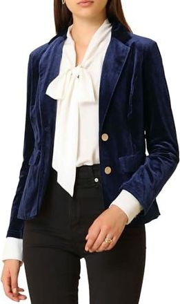 Allegra K Blazer en Velours Femmes Veste Vintage avec Bouton à Revers Cranté Tenue de Bureau Bleu Foncé XS