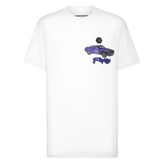 Philipp Plein Jersey T-shirt Rundhals SS Cars Racing - - Tops - Herren - Wei&szlig; - L