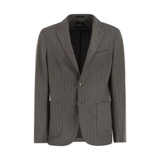 HUGO BOSS Slim-Fit-Blazer aus gestreiftem Stretch-Flanell - - Jackets - Herren - Grau - L