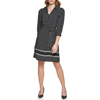Karl Lagerfeld Paris Printed Cotton Shirt Dress Robe décontractée, Noir et Blanc Doux, 38 Femme