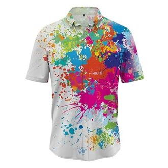 Keephen Feuilles Impression 3D Boutonn&eacute;e Chemise pour Femmes Hommes Nouveaut&eacute; Hawaiian Chemises Manches Courtes Plage Aloha Chemise