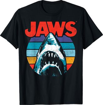 Jaws Retro Striped Portrait Logo T-Shirt