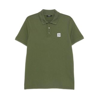 Balmain Homme, Tops, Vert, Taille: 2XL Polo en coton brod&eacute; du logo