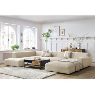 BOBOCHIC Bobochic - Canap&eacute; panoramique fixe lavena tissu velours Angle gauche Beige