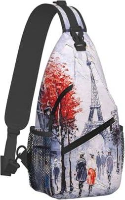 Generic Sacoche Homme Bandouliere Larbre de la ville de Paris, lart de la tour Eiffel L&eacute;ger Sac De Poitrine Antivol Crossbody Bag pour Randonn&eacute;e Homme Camping