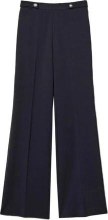 Twinset Femme, Pantalons, Bleu, Taille: 36 FR Pantalon Large avec Boutons de Perle