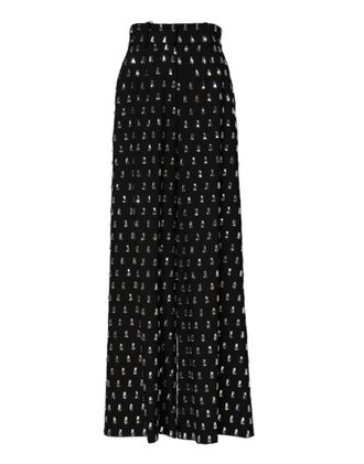 Dolce & Gabbana Womens Black Crystal Embellished Wide Leg Pants Virgin Wool Elastane