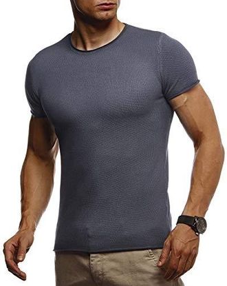 LEIF NELSON LN7320 T-shirt dété à col rond, coupe ajustée, en maille fine, basique, blanc et noir, pour homme, à manches courtes, col rond, anthracite, XXL