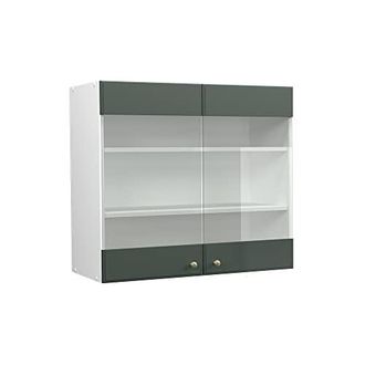 Vicco Meuble de Cuisine Haut vitr&eacute; Fame-Line, Vert Or Campagne/Blanc, 80 cm