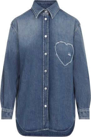 Moschino Femme, Blouses et Chemises, Bleu, Taille: 38 FR Heart Denim Shirt