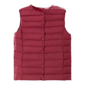 Generic Gilet matelass&eacute; l&eacute;ger &agrave; col rond boutonn&eacute; pour femme - Grande taille, rouge vin, 3XL