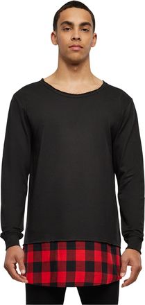 Urban Classics Herren Sweatshirt Long Flanell Bottom Open Edge Crewneck, Gr. X-Large, Mehrfarbig (blk/red 702)