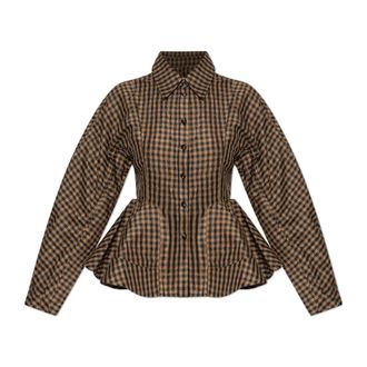 Ganni Femme, Blouses et Chemises, Brun, Taille: 38 FR Crinkle Peplum Shirt