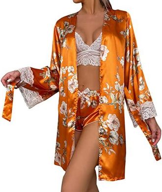 Generic Peignoir Satin Femme Kimono en Luxueux Ceinture Ajustable Haute Absorci&oacute;n y Sechage Rapide pour Demoiselle dhonneur Peignoirs v&eacute;nements Sp&eacute;ciaux Le Ma