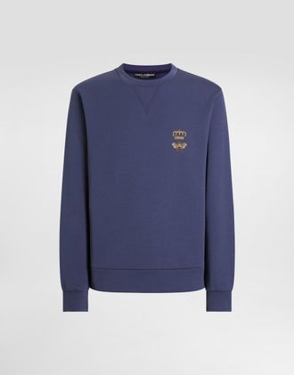 Dolce & Gabbana Sweatshirt Aus Baumwolljersey Mit Stickerei - Mann Sweatshirts Blau Baumwolle 54