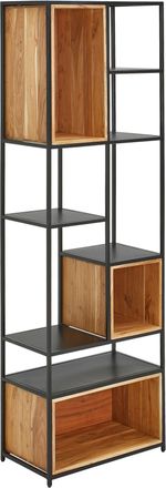Livetastic Regal, Schwarz, Akazie, Holz, Metall, Akazie, vollmassiv, Holz, 6 F&auml;cher, 60x190x35 cm, stehend, Wohnzimmer, Regale, B&uuml;cherregale