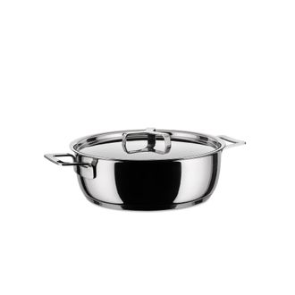 Alessi POTS & PANS Flache Kasserolle mit zwei Griffen aus Edelstahl, 24 cm