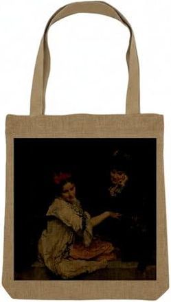 Fabulous Sac Shopping Tote Bag Aspect Lin - Peinture Deux Femmes Regardent par la Fen&ecirc;tre Original Vintage Romantique - Sac de Courses Toile Epaisse 360g Beige