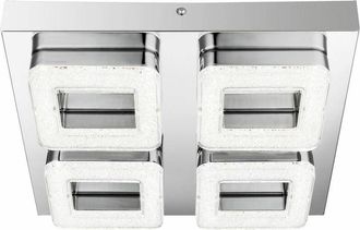 Globo Lighting Deckenleuchte led Modern Kristallleuchte Decke quadratisch Deckenlampe Chrom Kristall, 1x 35,2W 2950Lm neutralweiß, LxBxH 32x32x6,7 cm Globo 49224-32