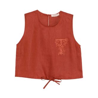 Twinset Femme, Tops, Brun, Taille: 36 FR Linen Crop Top