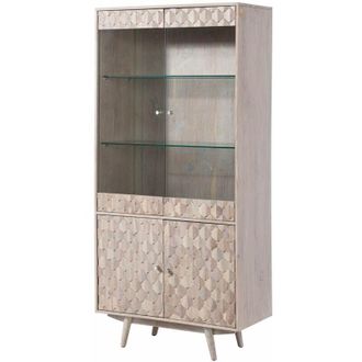 Massivmoebel24 Vitrine Akazie 90x42x190 weiß lackiert mosayk 214