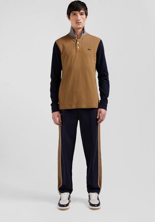 Eden Park Polo Manches Longues En Piqu&eacute; Coton Bicolore Noisette Col Jacquard Coupe Regular