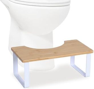 Relaxdays Toilettenhocker, Stuhlgang Unterst&uuml;tzung, WC Hocker Erwachsene, Bambus, HxBxT: 18 x 44,5 x 23 cm, Natur/wei&szlig;