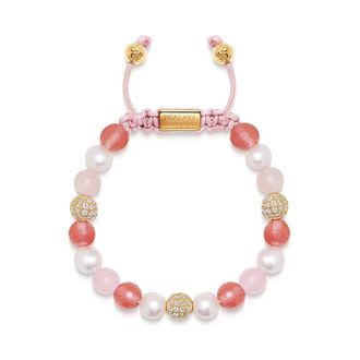 Nialaya Femme, Accessoires, Jaune, Taille: M Womens Beaded Bracelet with Pearl, Rose Quartz, Cherry Quartz and Gold