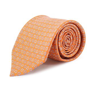 Ferragamo Homme, Accessoires, Orange, Taille: ONE Size Capitano Print Silk Tie