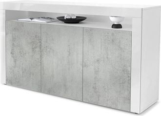 Vladon Sideboard Valencia, Made in Germany, Kommode mit 3 Türen und 1 offenem Fach, Weiß matt/Avola-Anthrazit/Weiß Hochglanz (155 x 92 x 40 cm)